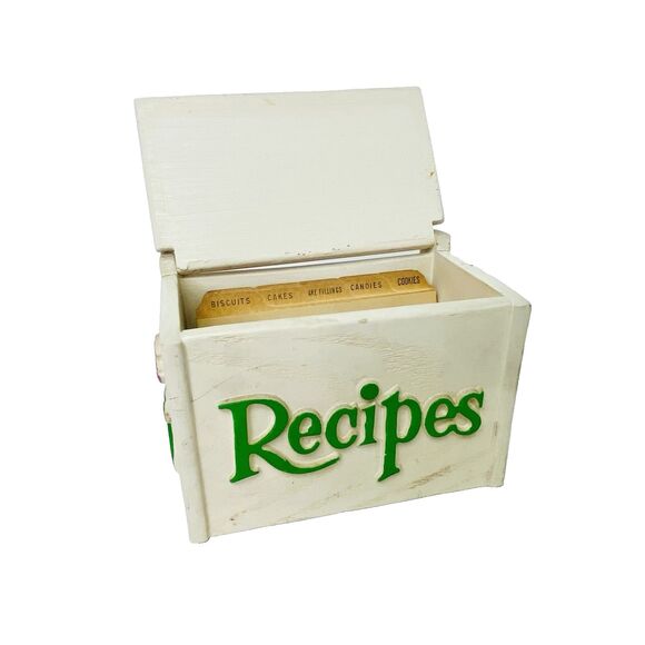 FTD | Other | Vintage White Wood Recipe Box Carved Flowers Paper ...